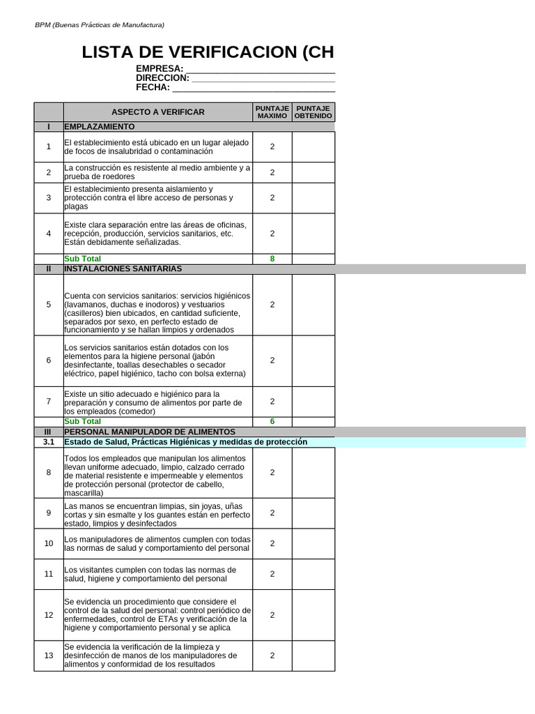 Check List-BPM 9S6fwiK | PDF | Alimentos | Agua