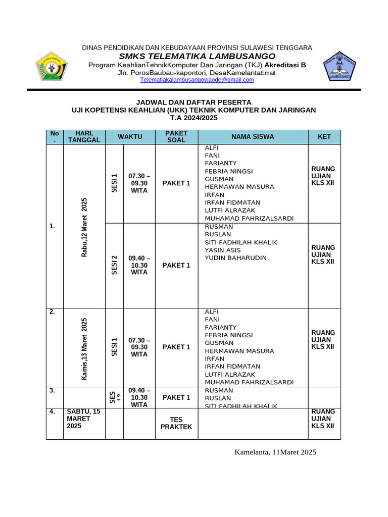 JADWAL UKK 2025 | PDF