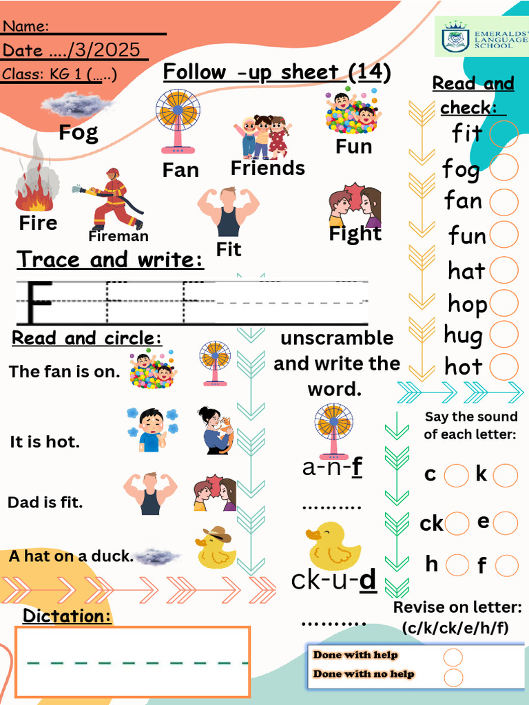 KG 1 Phonics and Dictation Worksheet | PDF
