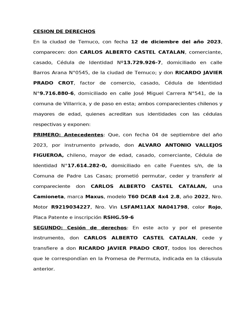 Cesion de Promesa de Permuta Vehículo | PDF