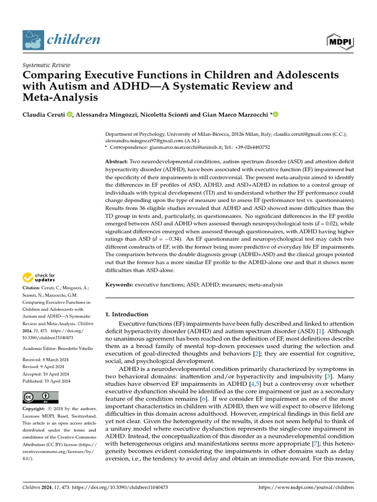 Autism vs. ADHD: Executive Function Analysis | PDF | Attention Deficit ...