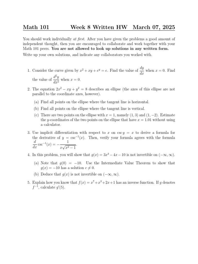 101 Week 8 Written HW | PDF