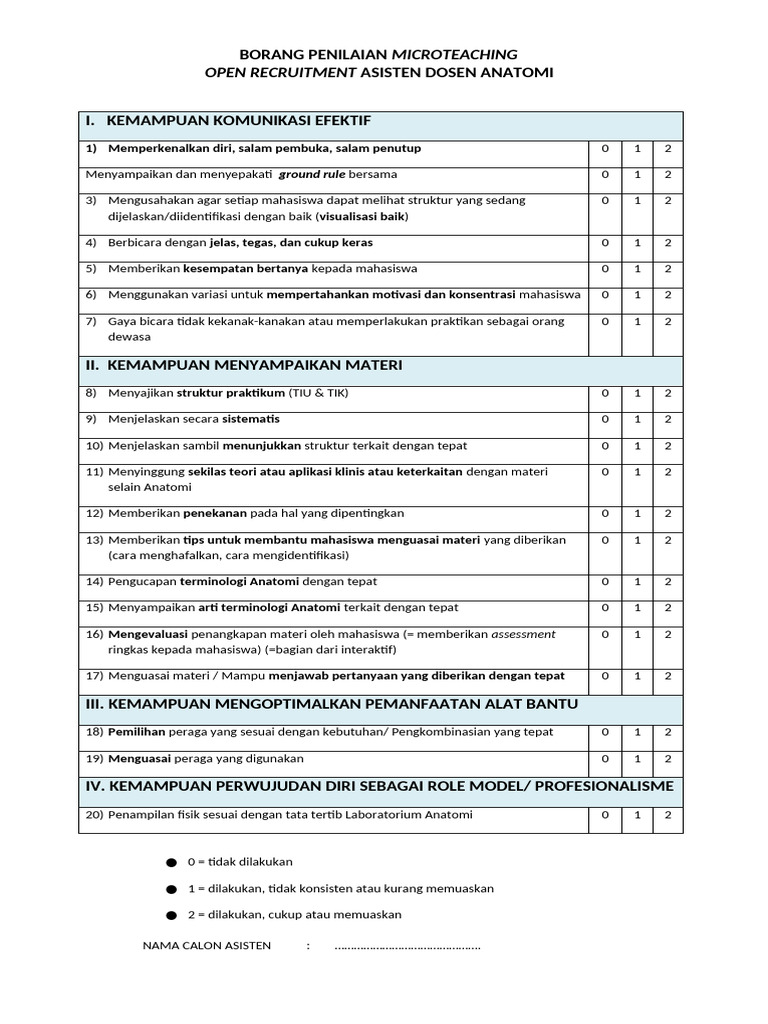 Borang Penilaian Microteaching | PDF