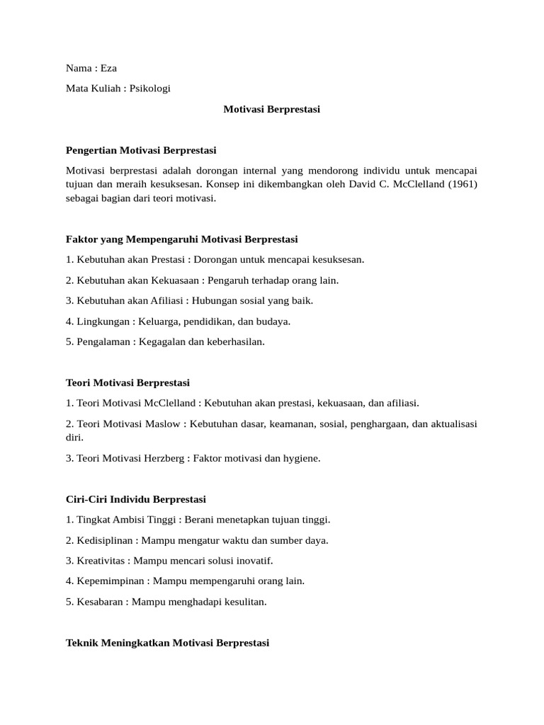 Eza - Psikologi - Motivasi Berprestasi | PDF