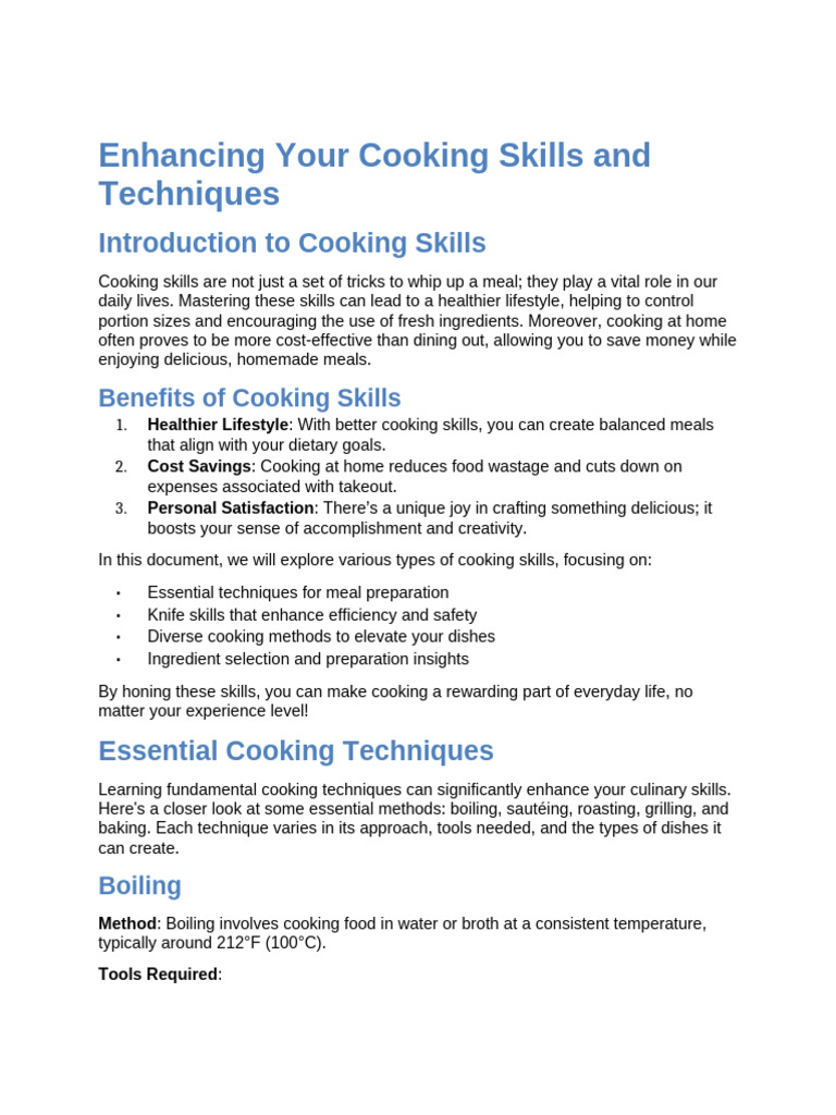 Enhancing Your Cooking Skills and Techniques | PDF | Grilling | Cooking