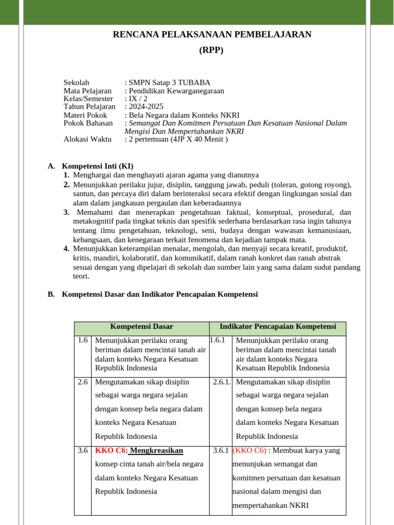 RPP PKN Semester 2 Kelas 9 | PDF