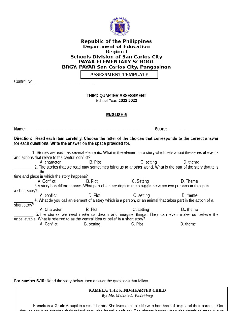 Englsih 6 - Test Questions | PDF