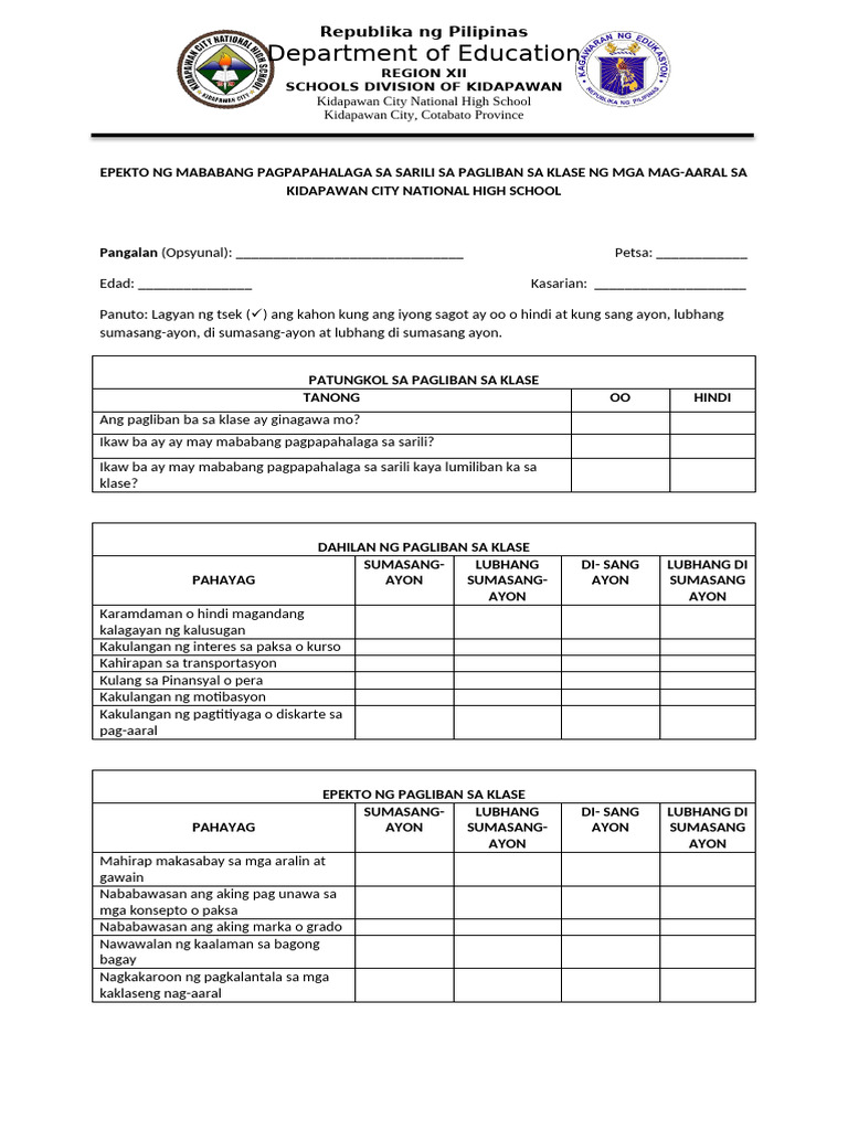 Survey Questionnaire | PDF