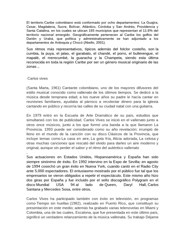 Música y cultura del Caribe colombiano | PDF | Musica en español