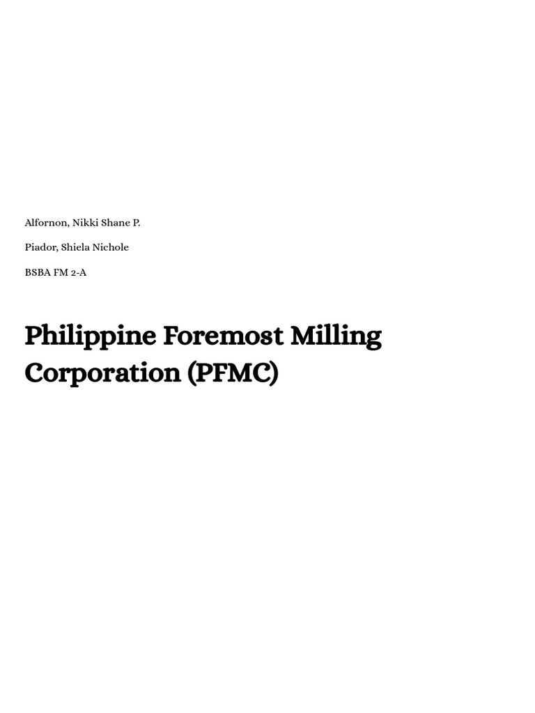 Philippine Foremost Milling Corporation (PFMC) | PDF | Flour | Supply Chain