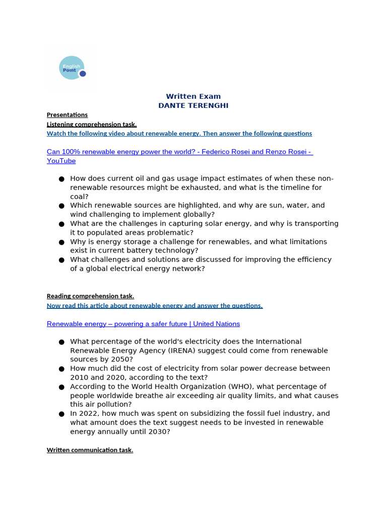 Written exam sample - Upper-intermediate | PDF