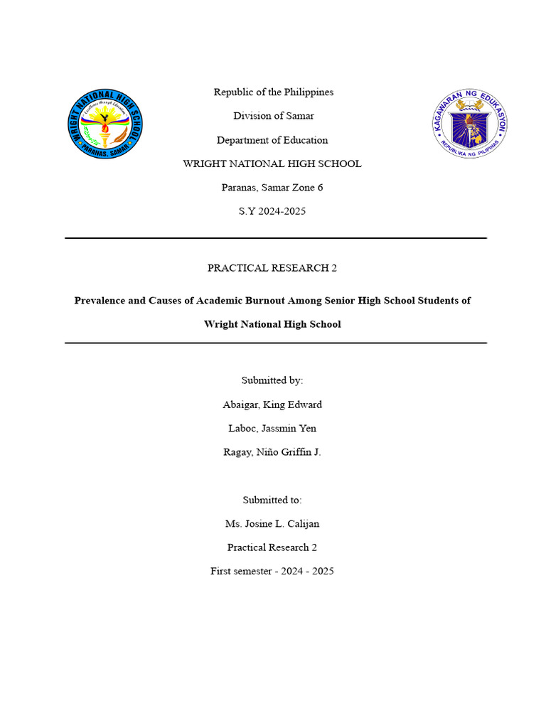 Ninyo Research - Chapter 1-3 | PDF | Occupational Burnout | Sampling ...