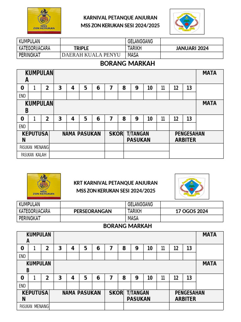 Score Sheet Petanque | PDF
