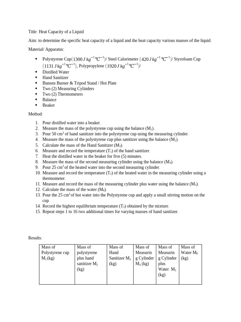 Specific Heat Capacity of Liquids | PDF | Temperature | Accuracy And ...