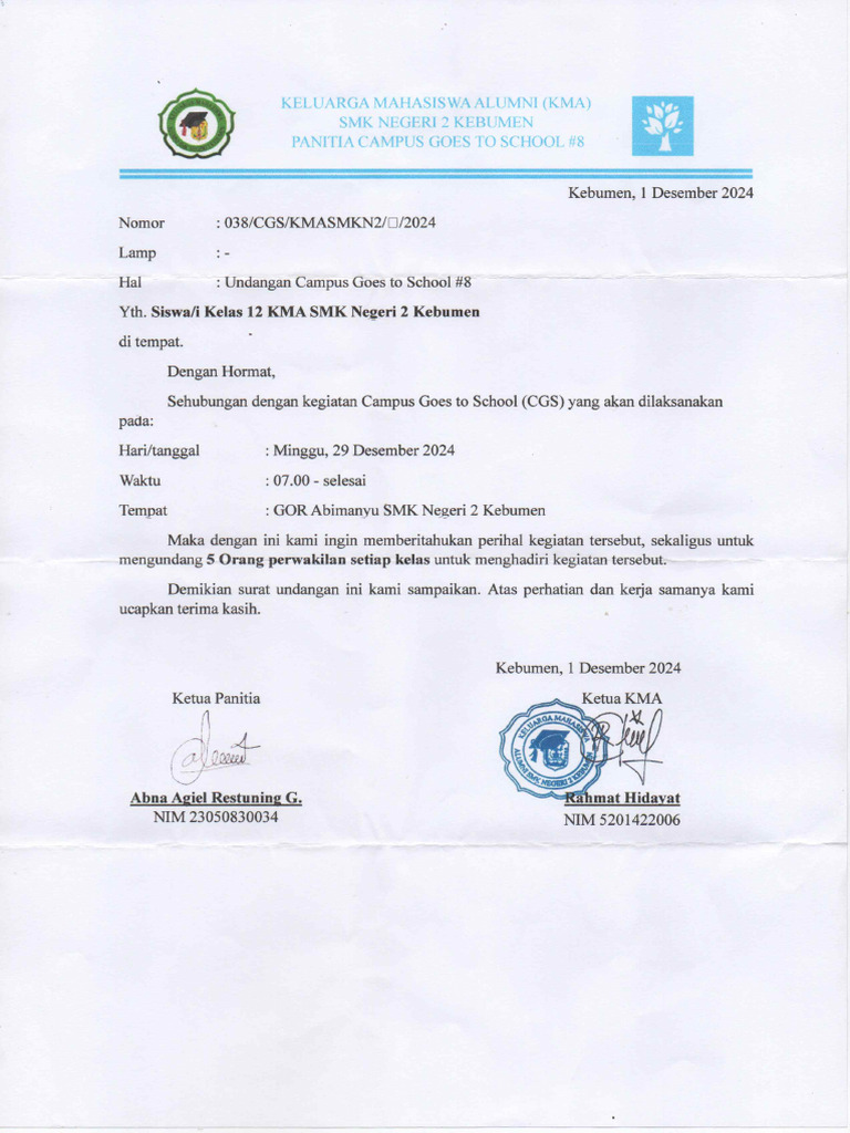 Undangan KMA Kelas XII | PDF