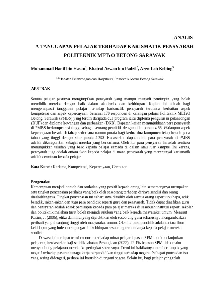 Analisa Karismatik Pensyarah - Copy | PDF