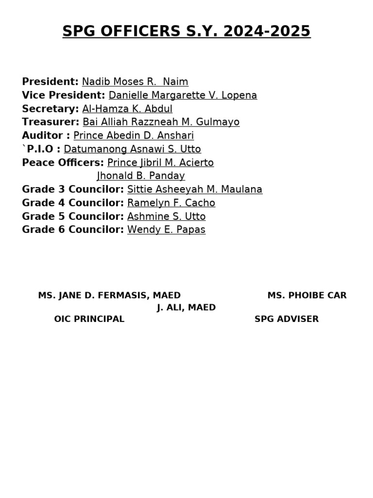 SPG Officers List 2024-2025 | PDF