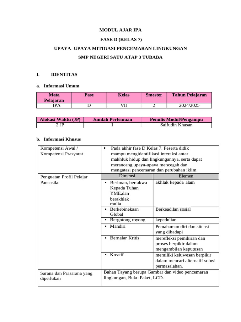 Modul Ajar Pencemaran Lingkungan Air | PDF