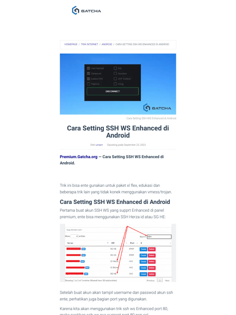 Cara Setting SSH WS Enhanced Di Android - Premium SSH & V2Ray | PDF