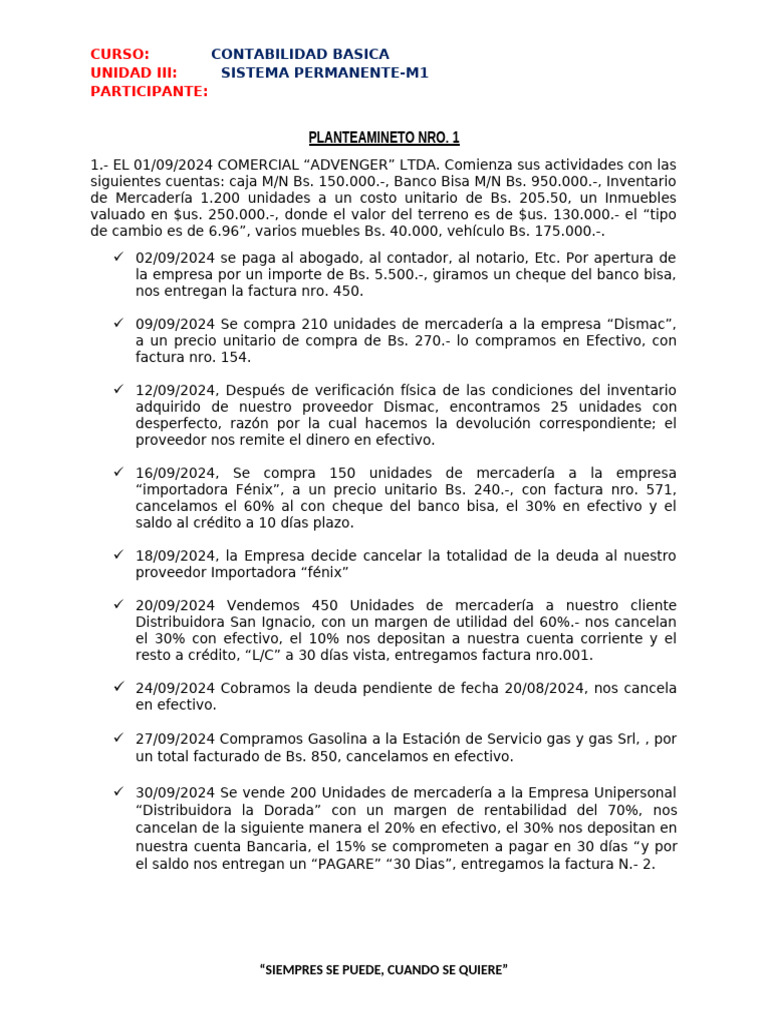 Planteamiento de Sistema Perpetuo Nro1 | PDF | Contabilidad | Bancos