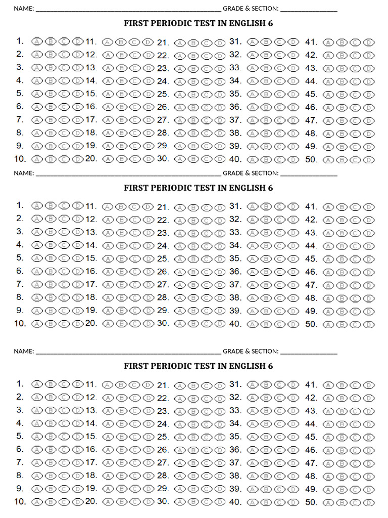 English and ESP Bubble Answer Sheets | PDF