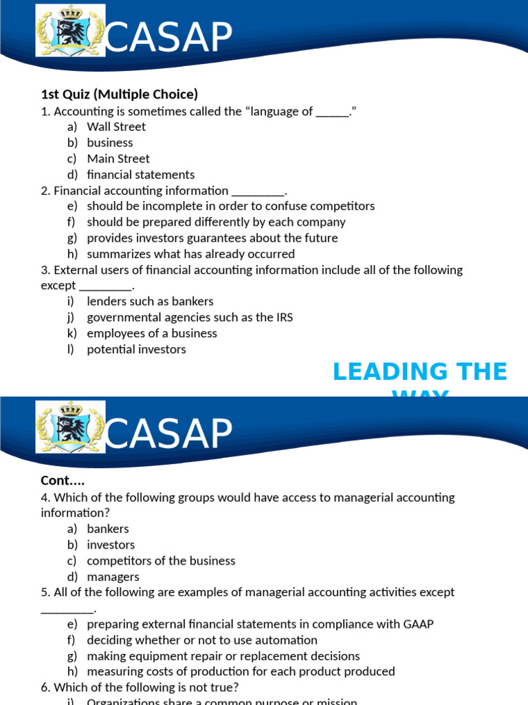 WK 1 Principles of Acctg. Quiz | PDF | Accounting | Financial Accounting