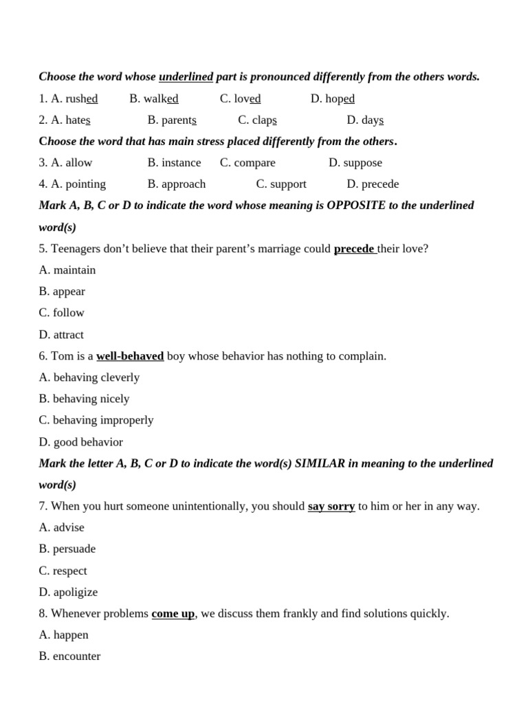 Pronunciation and Stress Exercises | PDF | Body Language
