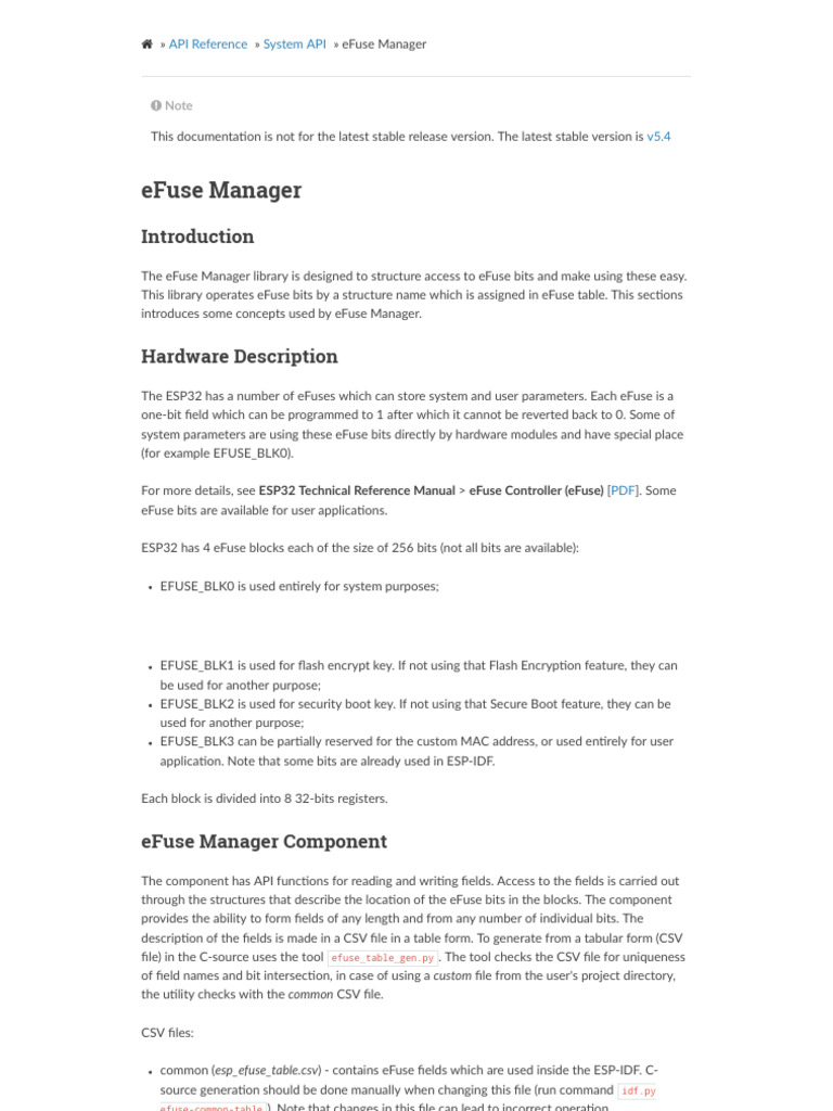 EFuse Manager - ESP32 - — ESP-IDF Programming Guide v5.2.5 Docum | PDF | Comma Separated Values ...
