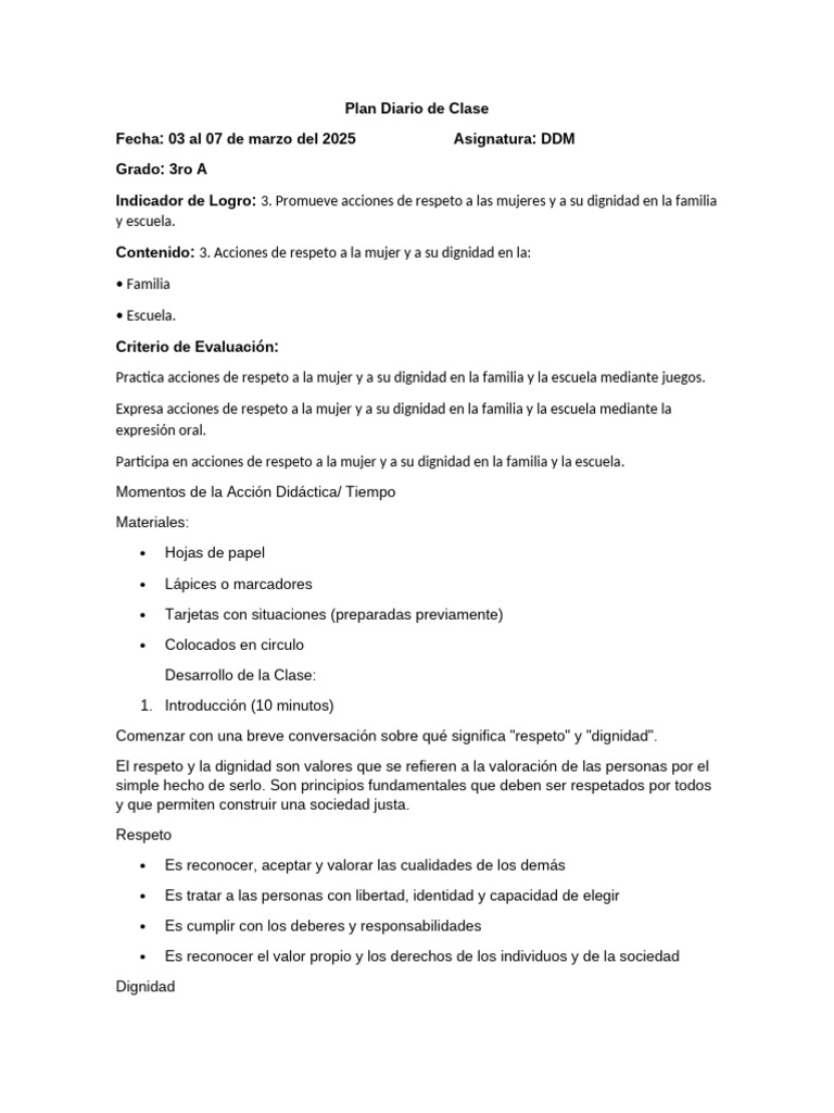 Plan de DDM Del 03al 07 de Marzo | PDF | Dignidad