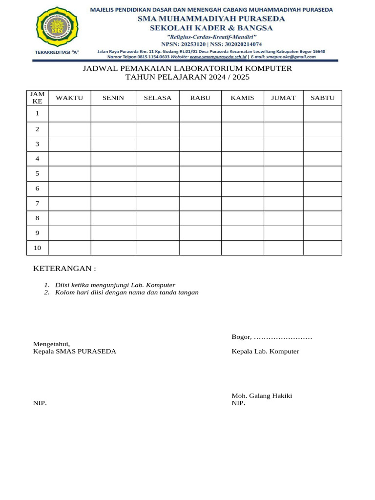 Jadwal Kunjungan Lab Komputer | PDF