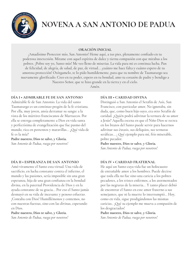 SPANISH Novena To ST Anthony of Padua | PDF | orador del Señor ...