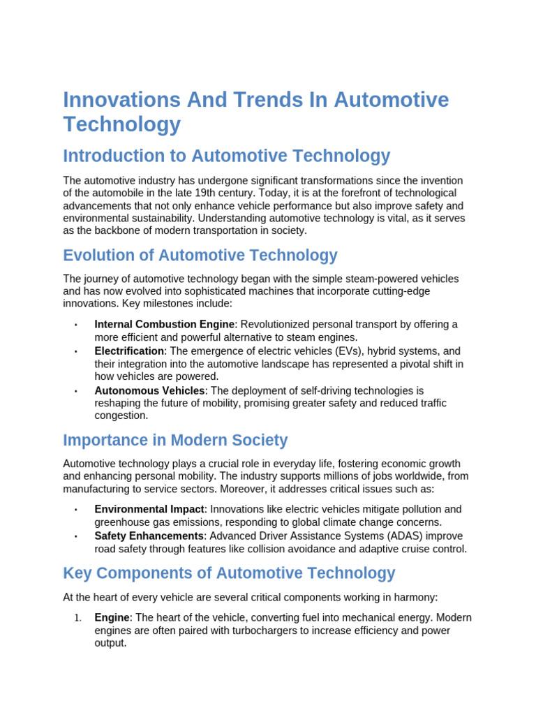 Innovations and Trends in Automotive Technology | PDF | Internal ...