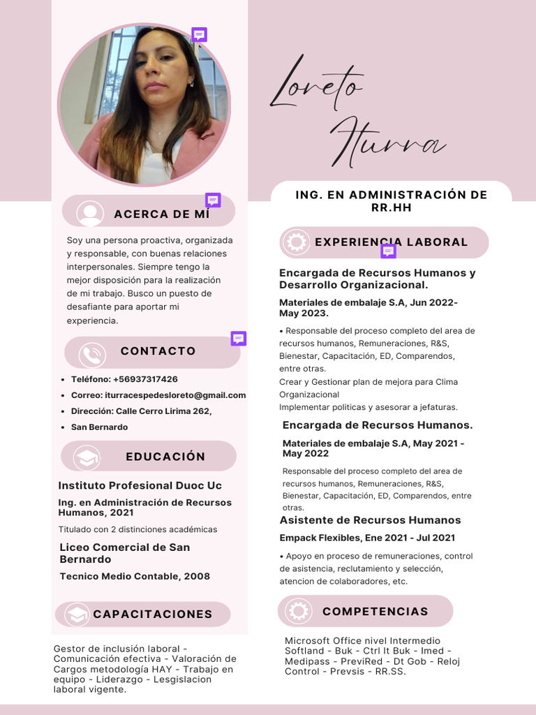 CV Loreto Iturra - Recursos Humanos | PDF | Gestión de recursos humanos | Business