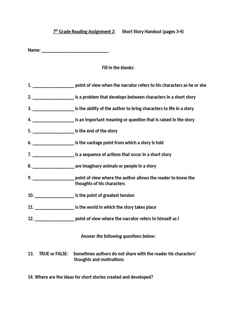 7th Grade A Reading Assignment 2 | PDF