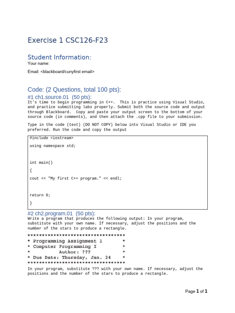 CSI01 CSC126 F23 Exercise-1 | PDF