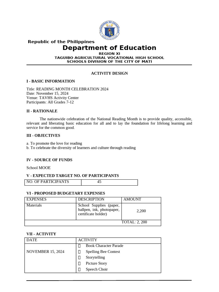 ACTIVITY DESIGN reading | PDF