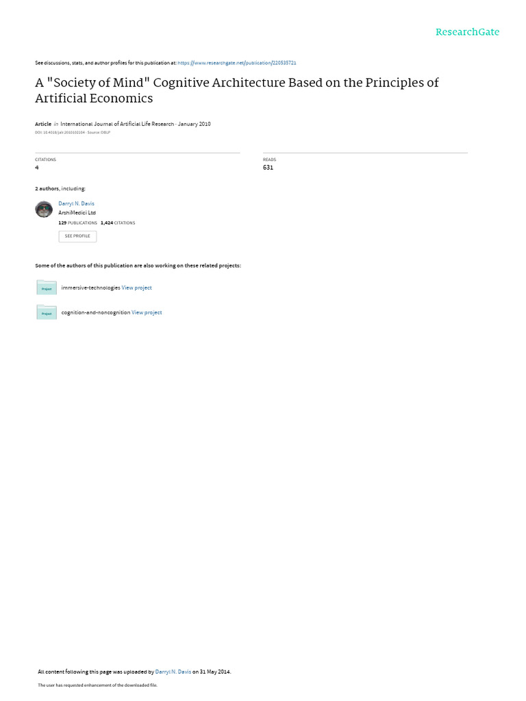 A Society of Mind Cognitive Architecture Based On | PDF | Metacognition ...