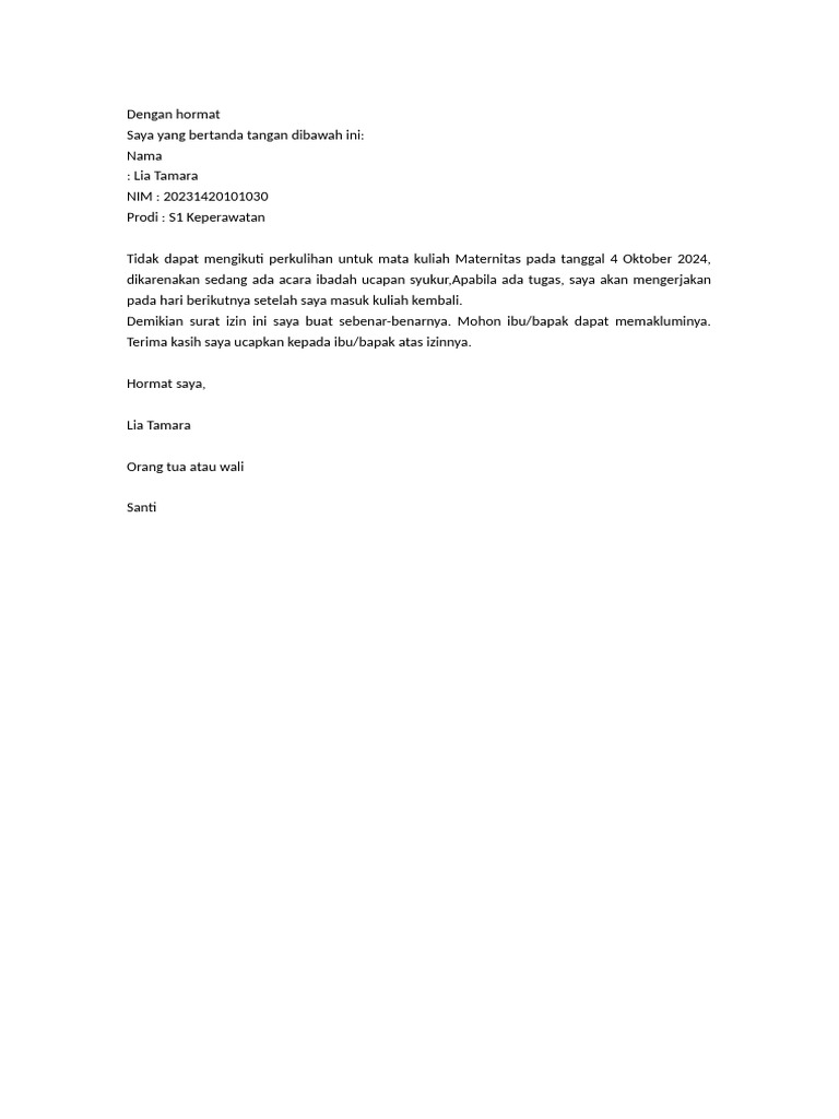Surat Ijin Lia | PDF