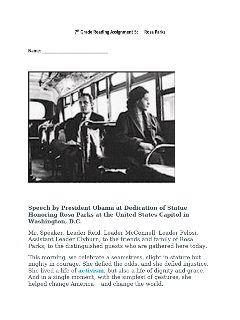 7th Grade A Reading Assignment 5 | PDF | Rosa Parks | Martin Luther ...