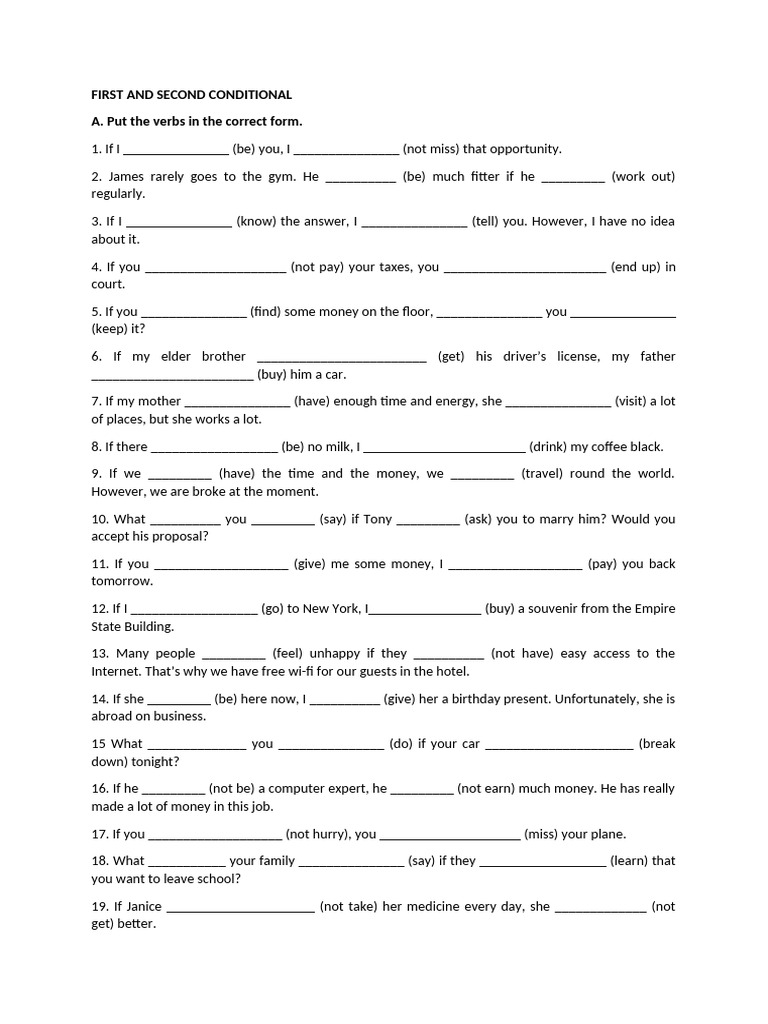 First&Second Conditional Worksheet | PDF