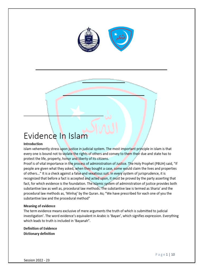 Evidence in Islamic Jurisprudence | PDF | Evidence (Law) | Witness