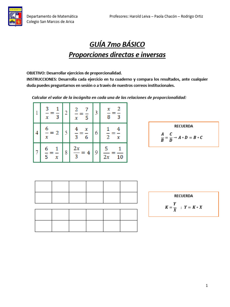 Matematica - 7 basico - proporcionalidad guia (1) | PDF
