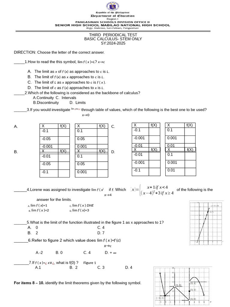 Toaz - Info First Quarter Examination in Basic Calculus 11 PR | PDF | Analysis | Mathematical ...