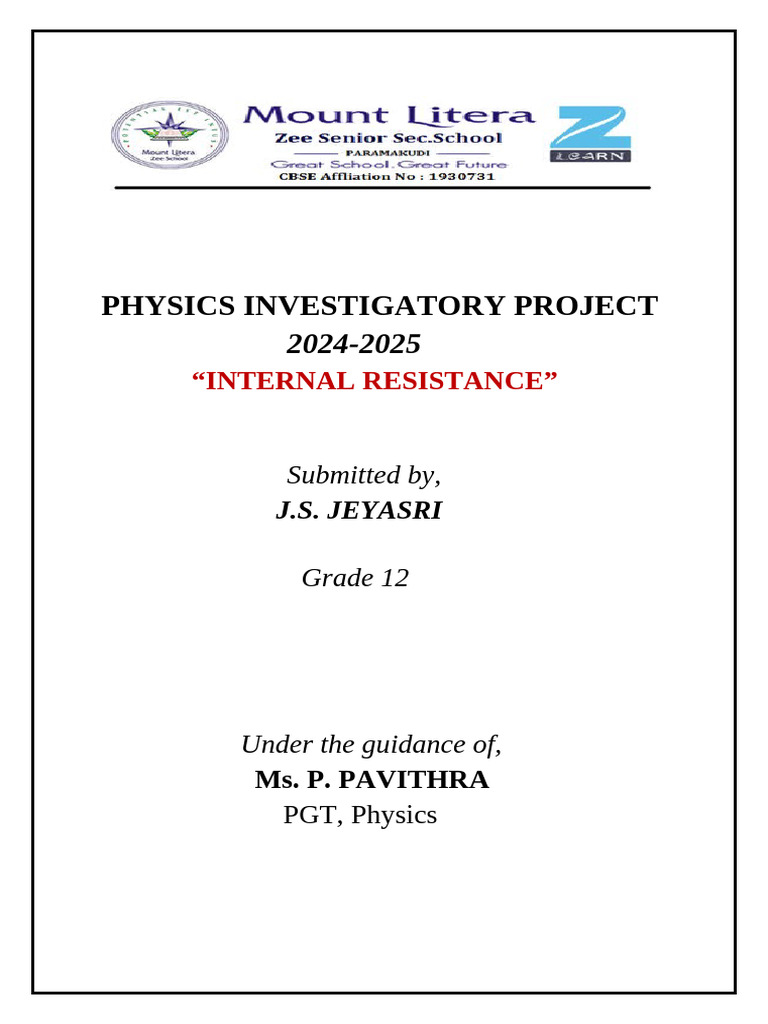 Internal Resistance Jayasri | PDF | Rechargeable Battery | Manufactured Goods
