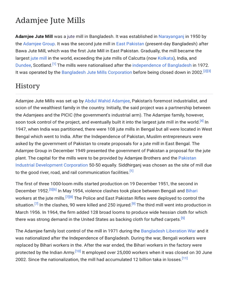 Adamjee Jute Mills | PDF | Bangladesh | Pakistan