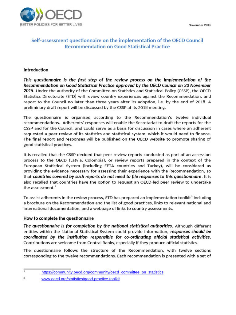 OECD GSPT Self Assessment Questionnaire | PDF | Official Statistics ...