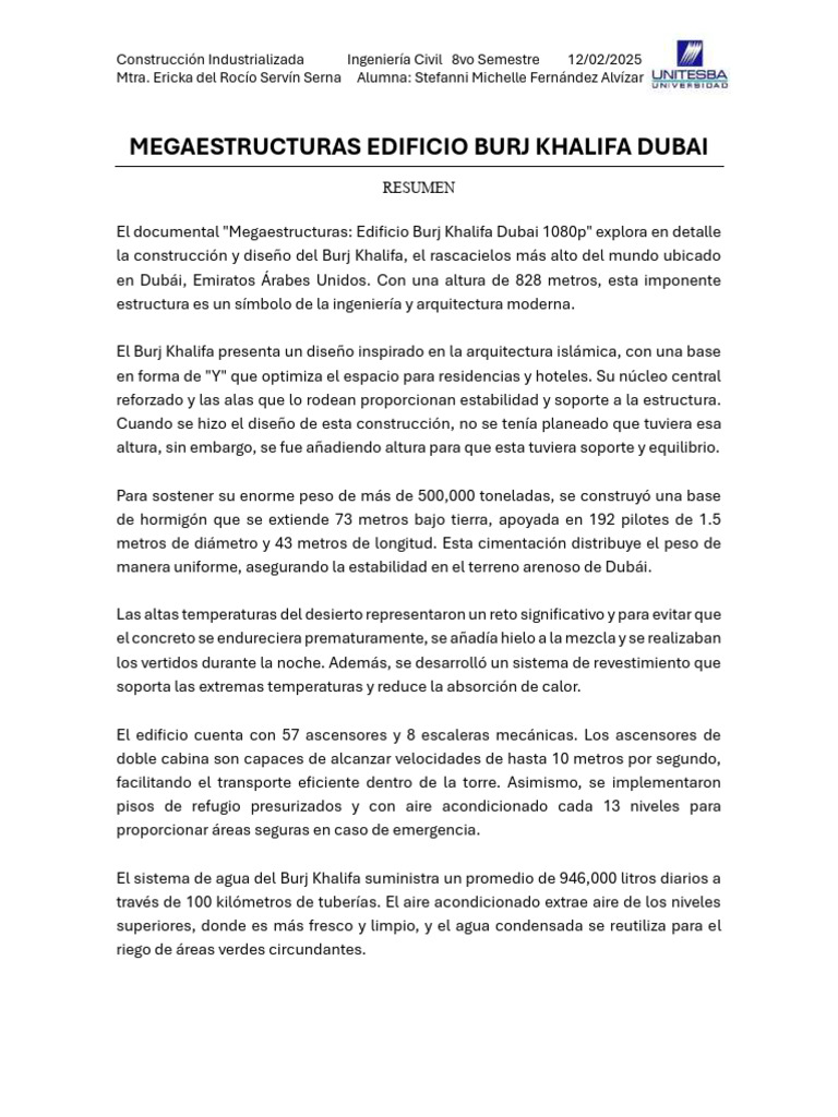 MEGAESTRUCTURAS EDIFICIO BURJ KHALIFA DUBAI | PDF | Dubai | Ingeniero civil