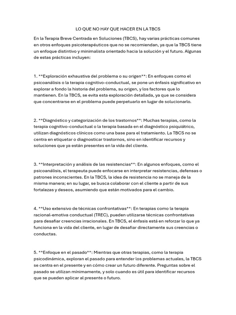 Lo Que No Hay Que Hacer en La TBCS | PDF | Psicoterapia | Terapia de conducta cognitiva
