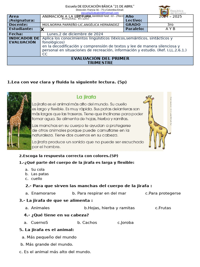 Prueba de Lectura | PDF