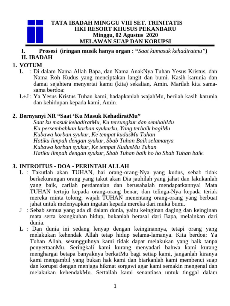 Tata Ibadah MInggu, 02 Agust 2020 | PDF